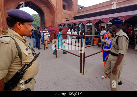 Agra, India. Taj Mahal, Armed Security Guard. Taj Mosque in the ...