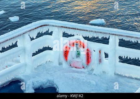Ice covered rigging; passenger ship Ocean Adventurer carries alpine ...