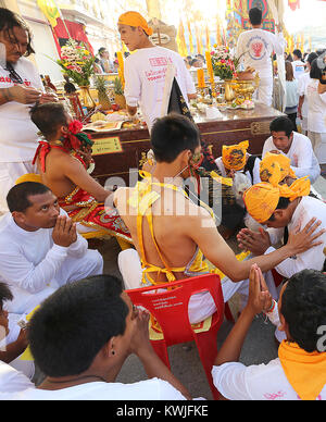 Phuket Vegetarian Festival or Nine Emperor Gods Festival street ...