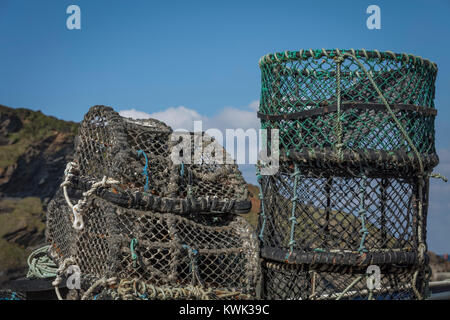 Fishing nets in Doc Martin Cornwall location Stock Photo - Alamy