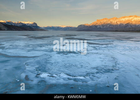 Frozen Ice Formations on Jasper Lake (Athabasca River) at Sunset with ...