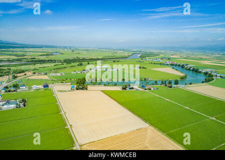Ishikari Plain and Ishikari River, Bibai City, Hokkaido, Japan Stock ...