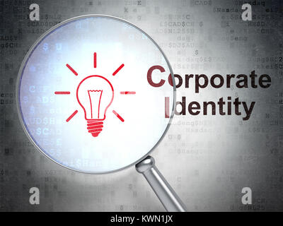 Finance concept: Light Bulb with optical glass on digital backg Stock ...