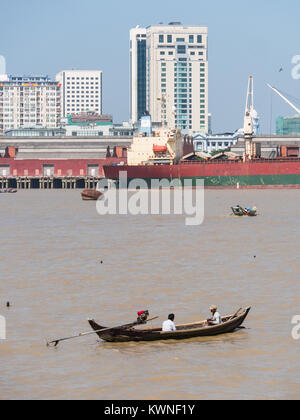 Yangon waterfront as seen across the Yangon River from Dala. The photo ...