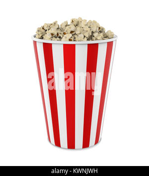 3D render of a striped bucket of popcorn. Fast food. Bright ...