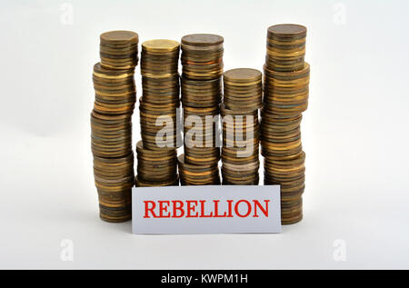 Word rebellion with coins isolated on white background Stock Photo - Alamy