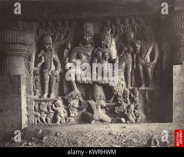 Hindu Gods relief sculpture, Rock cut cave temple, Badami, Bagalkot ...