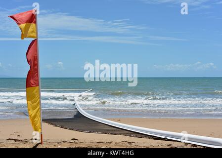 Surf lifesaving flags on a hot sunny day in Broadbeach, Gold Coast ...