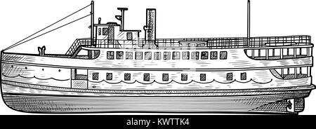 Paddle steamer ship graphic black white landscape sketch illustration ...