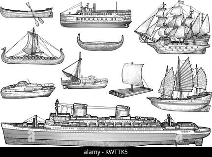 Big ship illustration, drawing, engraving, ink, line art, vector Stock ...