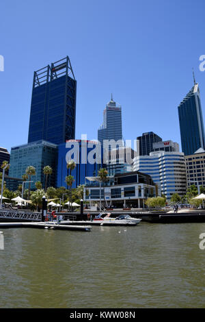 Perth waterfront and CBD seen from Elizabeth Quay and Swan river Stock ...