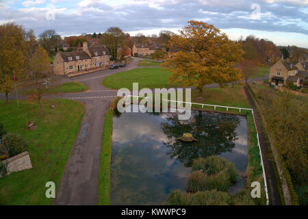 Drone view of Barrowden village green and pond, Rutland County, England ...