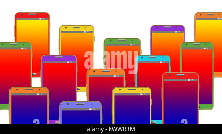 Colorful cell phones are arranged to make an interesting background ...