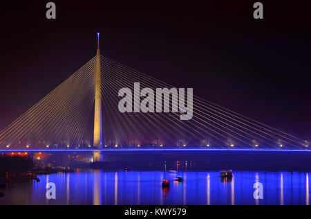 Belgrade Ada bridge at night Stock Photo - Alamy