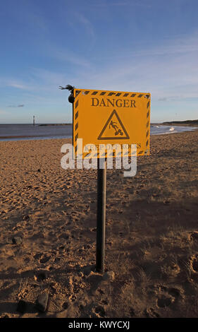 WARNING SIGNS OF REEFS ON BEACH AT SEA PALLING NORFOLK EAST ANGLIA ...