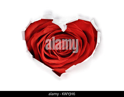 Red paper with message for Valentine's day and hearts on wooden table ...