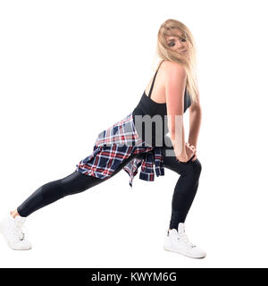 Flexible attractive jazz dance woman doing dancing aerobics exercise ...