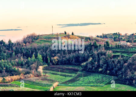 winter sunset on Italian hilly countryside Stock Photo - Alamy