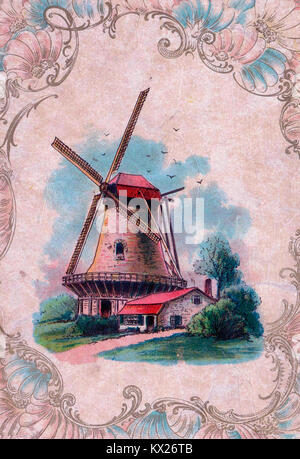windmill old retro vintage drawing Stock Photo - Alamy