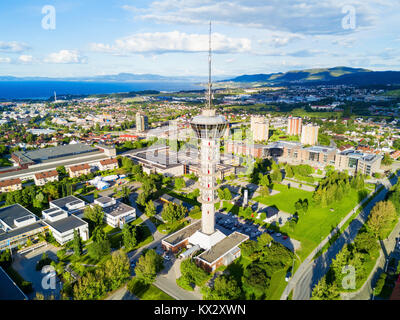 Tyholt TV Tower aerial panoramic view in Trondheim. Trondheim is the ...