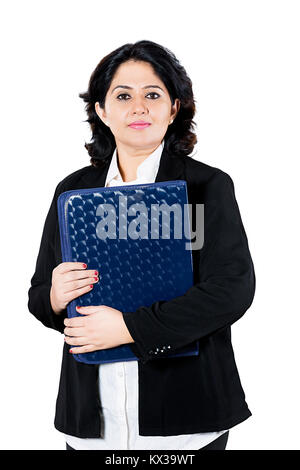 Indian Lawyer Lady Standing Holding File On White Background Stock ...