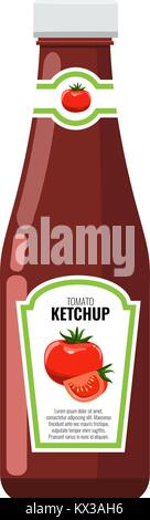 Bottle of ketchup mock up with flat and solid color design style vector ...