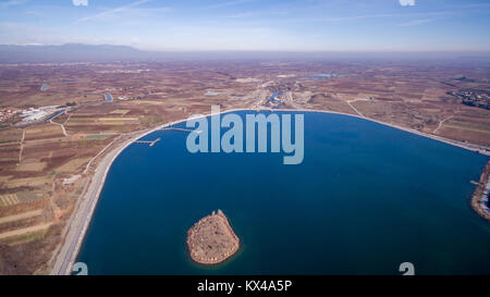 Aerial drone image of Aliakmonas river and Dam in North Greece Stock ...