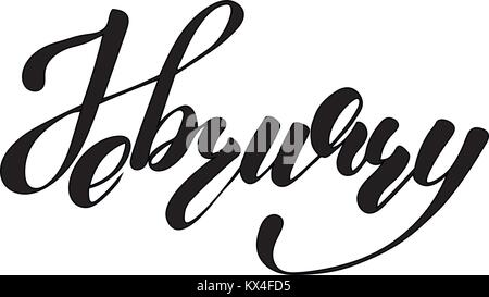 February month - hand lettering inscription to design, black and white ...