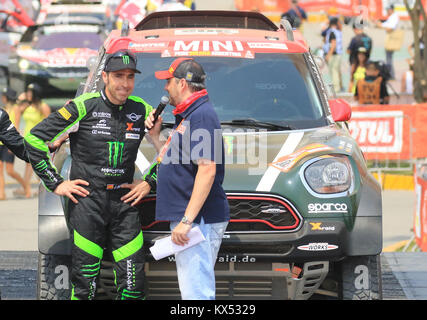 Driver Nani Roma and co-driver Alex Haro drive during a training two ...