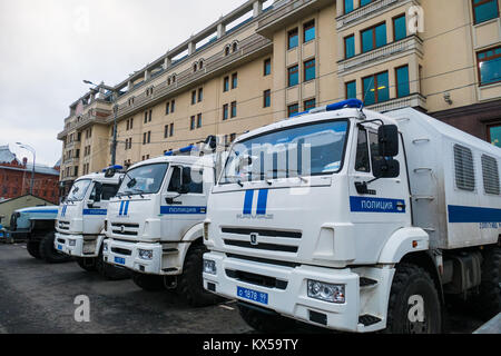 Russian police patrol cars of the State Automobile Inspectorate parked ...
