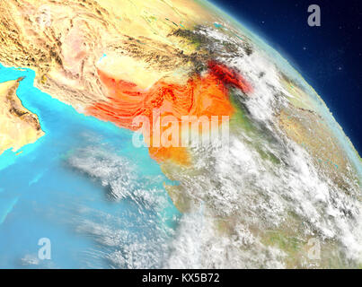 Illustration of Pakistan as seen from Earth’s orbit at night. 3D ...