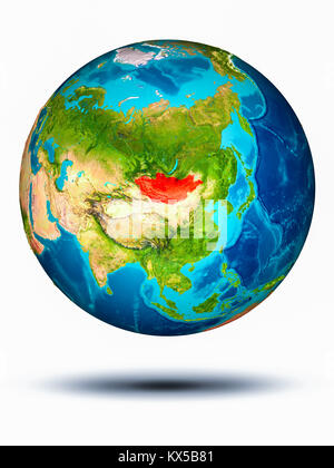 Map of Mongolia in red on political globe with transparent oceans. 3D ...