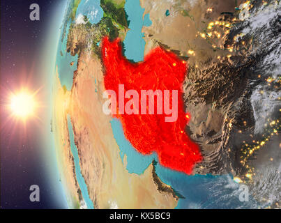 Night map of Iran as seen from space on planet Earth. 3D illustration ...