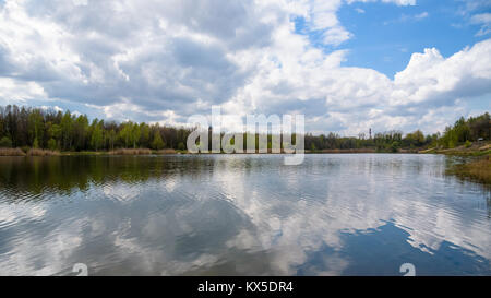 Panoramic spring view of the Borki lake on the border between Sosnowiec ...
