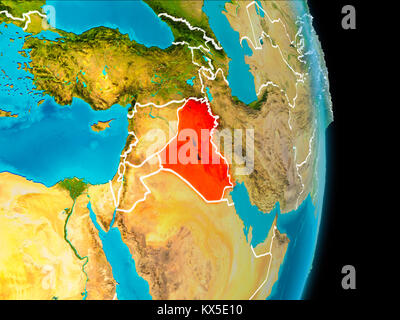 Iraq in red on political map with transparent oceans. 3D illustration ...