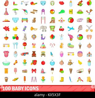 100 baby icons set. Cartoon illustration of 100 baby icons vector set ...