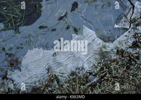 Swirling ice patterns at the edge of a frozen pond Stock Photo - Alamy