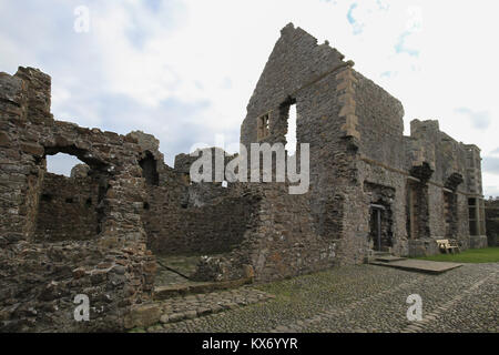 Inner walls and interior of Dunluce Castle, a medieval castle on the ...