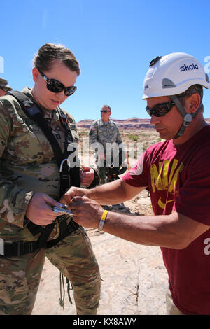 US Army National Guard rappel training in mountain canyon Stock Photo ...