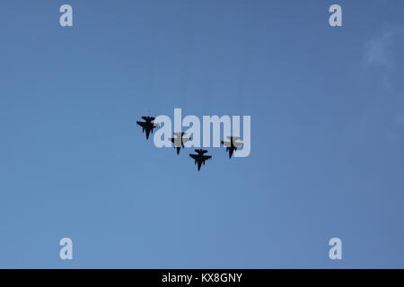 F18 jet aircraft fly past Stock Photo - Alamy