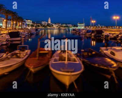 Split waterfront harbor at night Stock Photo - Alamy