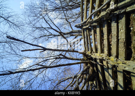 Abandoned Japanese concrete strengthening of a soil slope. Sakhalin ...