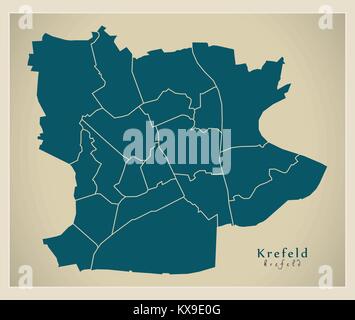 Modern City Map - Krefeld city of Germany with boroughs and titles DE outline map Stock Vector ...