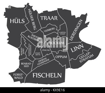 Modern City Map - Krefeld city of Germany with boroughs and titles DE outline map Stock Vector ...