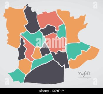 Modern City Map - Krefeld city of Germany with boroughs and titles DE outline map Stock Vector ...