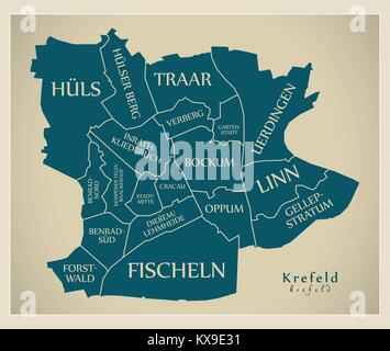 Modern City Map - Krefeld city of Germany with boroughs and titles DE outline map Stock Vector ...