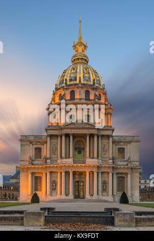Illuminated Church Dome Of Les Invalides And Bridge Pont Alexandre III ...