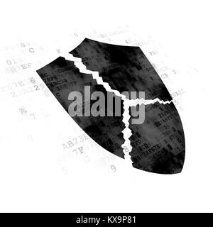 Protection concept: Broken Shield on Torn Paper background Stock Photo ...
