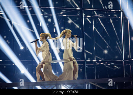 The Russian twin sisters Tolmachevy, Anastasiya and Maria, perform ...
