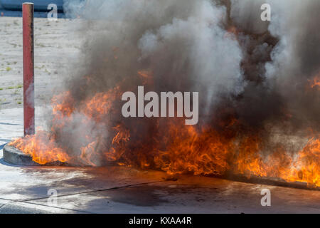 Fire pit for training firefighters, and frist responders Stock Photo ...